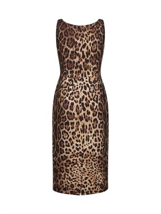 Dolce & Gabbana Womens Midi Dress Leopard Print Multicolour Silk