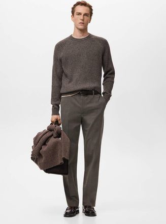 Mango Pull-over maille c&ocirc;tel&eacute;e laine m&eacute;lang&eacute;e chocolat - Homme - XXL - MANGO MAN