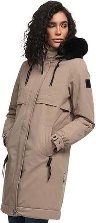 Navahoo Veste dhiver longue pour femme (XS-3XL) - Capuche amovible, imperm&eacute;able, parka, ceinture int&eacute;rieure, veste chaude pour femme - N039, Taupe-Grey, XXL