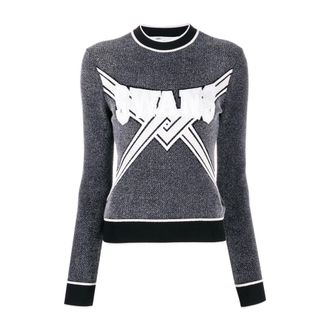 Off-white Schwarzer Strickpullover mit Schwanen-Rundhalsausschnitt - - Knitwear - Damen - Grau - XS