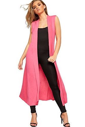 WearAll Veste longue sans manches pour femme - Col cardigan - Longue - Flottante - Manteau Blazer, cerise, 48/50/grande taille