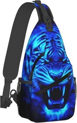 Generic Antivol Sacoche Bandouliere Tigre de Feu Bleu Sling Sac &agrave; Bandouli&egrave;re Multifonction Sling Sac &agrave; Dos pour Homme Voyage &eacute;cole