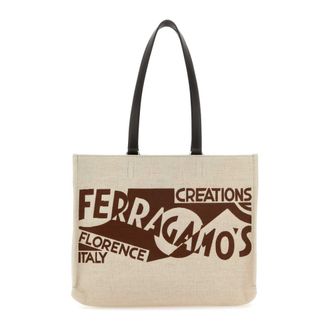 Ferragamo Femme, Sacs, Beige, Taille: ONE Size Sac Shopping en Toile