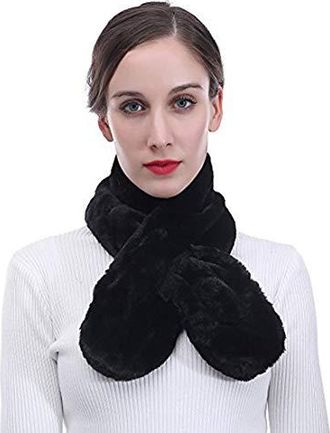Lina & Lily Écharpe Femme en Fausse Fourrure (Noir)