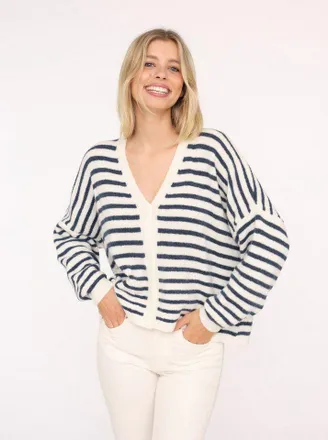 Zwillingsherz Strickjacke Streifen One Size, Loose-Fit, Langarm, Wollanteil, V-Ausschnitt