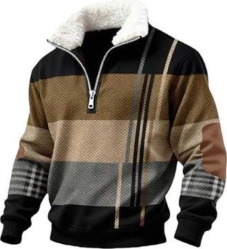 Generic Pull à col rond en polaire pour homme avec fermeture éclair quart de col cadet Christ Muscle Tops Patch Pull dhiver, jaune, XXL