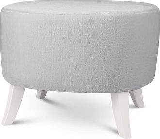 MG Design Ovaler Kunstfell-Hocker 52 x 62 cm in Grau mit Holzbeinen - Gepolsterter Fu&szlig;hocker f&uuml;r Wohnzimmer oder Schlafzimmer