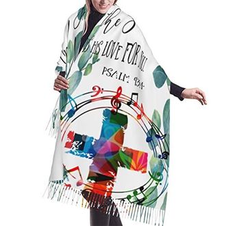 Generic « La Croix Est Plus Puissante Que Les Vagues, CEst Son Amour Pour Toi » (Psaumes) Écharpe Femme Doux Glands Foulard Classique Echarpe Cadeau