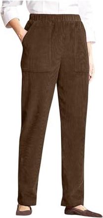 Generic Pantalon en velours c&ocirc;tel&eacute; pour femmes &acirc;g&eacute;es taille haute &eacute;lastique &agrave; enfiler, doux et confortable, pantalon ample avec poches pour femme, marron, 3XL