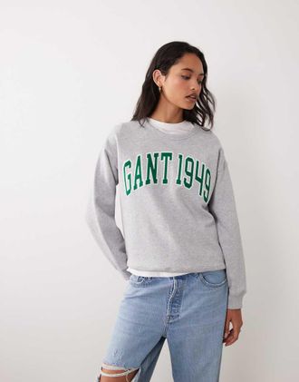 GANT sweat-shirt col rond &agrave; logo graphique gris clair-Vert