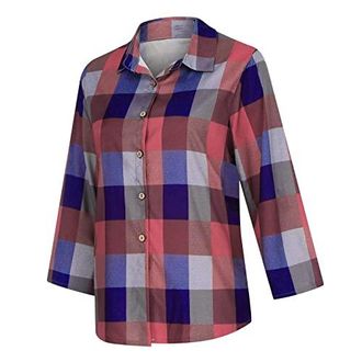 Generic Vestes pour femmes 2026 Mode Femmes Casual Manches Longues Plaid Chemise Slim Jacket Top, violet, 4XL