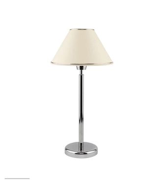 Licht-Erlebnisse Elegante Tischlampe SELUSSA Chrom Weiß Stoff Schirm Modern 52cm hoch Tischleuchte Nachttischlampe