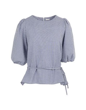 8 by YOOX SEERSUCKER VICHY PUFF SLEEVE BLOUSE