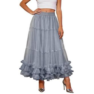 Generico D&eacute;guisement de paon - Jupe longue en maille &eacute;lastique taille haute pour femme - Pour ballet, bal, bal de fin dann&eacute;e, f&ecirc;te - Grandes tailles, gris, Tai