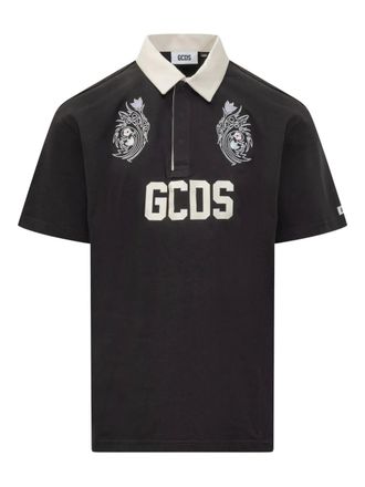 GCDS polo à logo fleurs - Noir