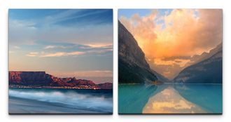 Paul Sinus Art Wandbild 2x60x60cm Meer Bergsee Berge Natur Wellen Klippen Stille