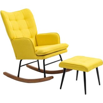 HOMCOM Homcom - Schaukelstuhl Schwingsessel mit Hocker, Armlehnsessel, Stillsessel mit Leinenoptik, Schaukelsessel bis 130 kg Belastbarkeit f&uuml;r