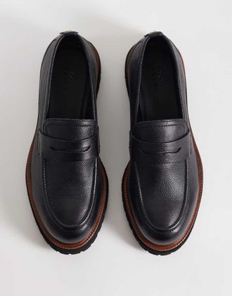 Asos Mocassins &agrave; semelle crant&eacute;e en cuir effet vieilli - Noir
