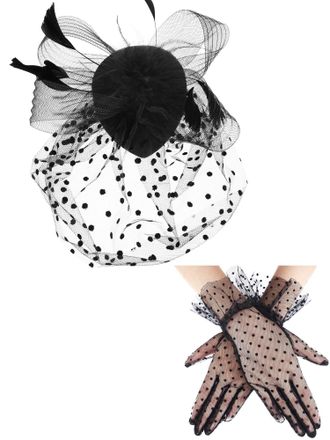 Satinior 50er Jahre Fascinators f&uuml;r Damen, Beerdigungsschleier, Hut und Handschuhe, Pillbox, Cocktailhut, Schwarz, Medium