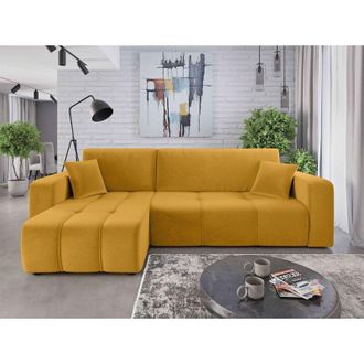 Fun M&ouml;bel Ecksofa mit Schlaffunktion Sofa DAGNY in Stoff Kronos Senfgelb Ottomane Links