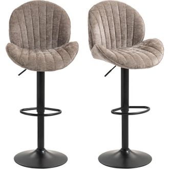 HOMCOM Lot de 2 tabourets de bar forme de coquillage, dossier, hauteur r&eacute;glable et repose-pieds, cadre en acier, marron-Marron