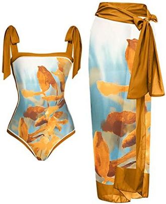 Generic Maillot De Bain Femme Gainant Et Amincissant Abstrait Floral Imprimé 1 Pièce De Bain + 1 Pièce Cover UP Deux Pièces Imprimé Monokini Bikini 2 Pièces D