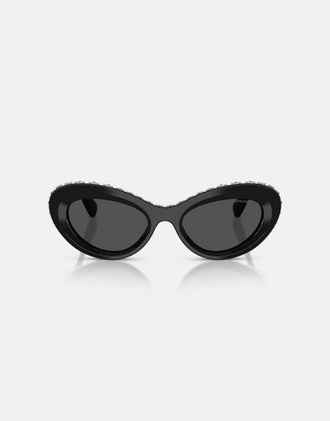 Swarovski Lunettes de soleil yeux de chat &agrave; verres gris - Noir