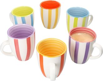 MamboCat Summer Stripes 6er Set Kaffeebecher I 340 ml I Steingut-Becher mit Henkel & bunten Streifen für 6 Personen I Tassen für Heißgetränke wie Tee, Kakao & 