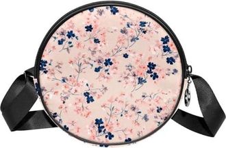 Generic Circle Sac &agrave; bandouli&egrave;re pour femme, petit sac &agrave; bandouli&egrave;re rose &agrave; motif floral avec fermeture &eacute;clair, bretelles r&eacute;glables, sac &agrave; main rond d&eacute;contrac