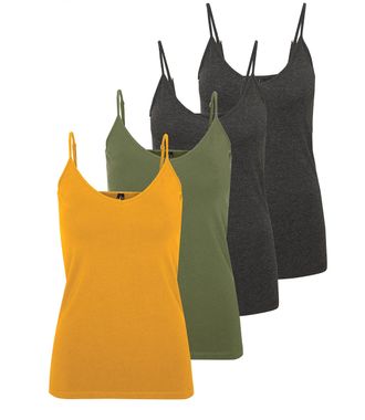 Vero Moda Damen VMMAXI My Soft V Singlet GA 4PACK, 2X Dark Grey Melange, Dusty Olive, Mango Mojito, L