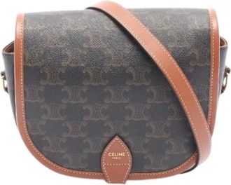Celine Pre-owned Sac bandouli&egrave;re moyen Folco en toile enduite PVC et cuir - Femme - Pre-owned - Brun - Taille: ONE Size