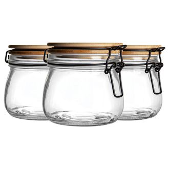 Argon Tableware Holzklammerdeckel -Lagergl&auml;ser - 500ml - Wei&szlig;e Siegel - Pack Von 6