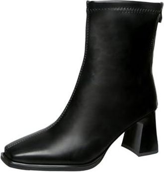 Generic Bottines courtes confortables pour femme - Couleur unie classique - Fermeture &eacute;clair dans le dos - Similicuir - Style d&eacute;contract&eacute; - Pour f&ecirc;te, bureau,