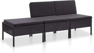 vidaXL 3-tlg. Garten-Lounge-Set mit Auflagen Poly Rattan Schwarz vidaXL