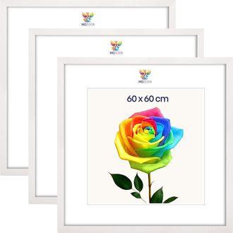 MG Design 3er Set Bilderrahmen 60 x 60 cm - Posterrahmen mit Wei&szlig; Echtholzrahmen und bruchsicherem Acrylglas, Hoch & Quer mit stabiler Wandaufh&auml;ngung