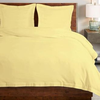 Pizuna Coton peigné Ensemble de Housse de Couette 260x220 cm 2 Personnes Jaune Doux, 100% Coton Longue Tige 400 Fils Armure Satin, Housse de Couette de Luxe 