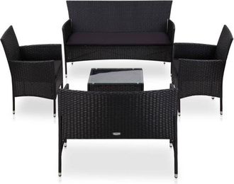 vidaXL Vidaxl - Salon de jardin 5 pcs avec coussins R&eacute;sine tress&eacute;e Noir