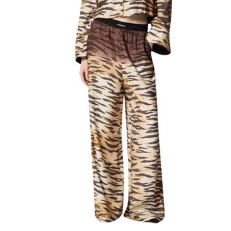 Pinko Pinko, Femme, Pantalons, Brun, Taille: 36 FR Pantaloni Fluidi Stampa Tigrata