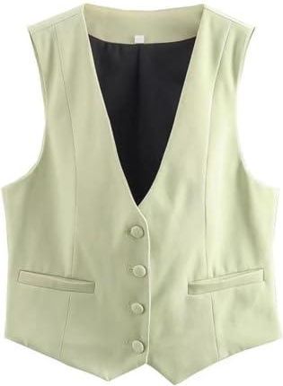 Generic Vestes pour femmes 2026 Gilet en satin couleur avec dos, Vert, M