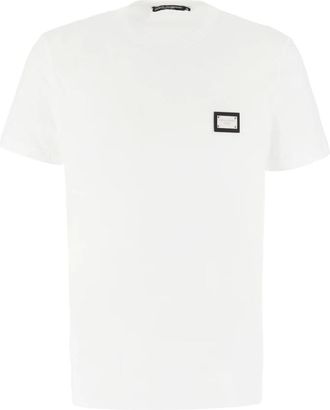 Dolce & Gabbana Homme, Tops, Blanc, Taille: M Logo Plate T-shirt