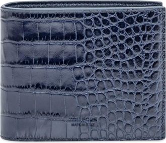 Tom Ford Homme, Accessoires, Bleu, Taille: ONE Size Portefeuille bi-fold en cuir fa&ccedil;on croco