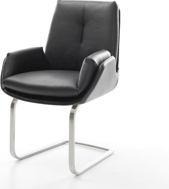 DELIFE Freischwinger Clea-Flex Echt-Leder Schwarz Freischwinger flach Edelstahl, Esszimmerst&uuml;hle