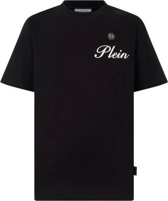 Philipp Plein Homme, Tops, Noir, Taille: S T-shirt &agrave; Col Rond Signature Gaufr&eacute;e