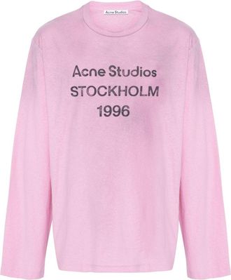 Acne Studios Distressed-T-Shirt mit Logo-Print - Violett