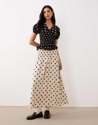 Glamorous Jupe densemble &agrave; taille basse - Base cr&egrave;me &agrave; pois noirs-Multicolore