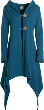 vishes Zipfeljacke Asymmetrischer Boho Cardigan mit Kapuze und Holzkn&ouml;pfen aus Baumwolle - Alternative Bekleidung t&uuml;rkis 48
