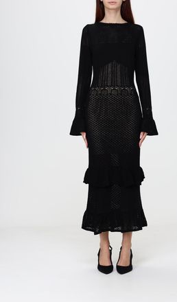 Twinset Robe fourreau midi en maille ajour&eacute;e &agrave; manches longues et volants