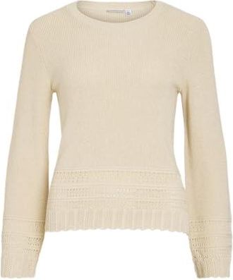 Vila Vila O-Neck Glitter Knit Top Vialya Haut tricoté à col Rond L/S à Paillettes, Bouleau, S Femme