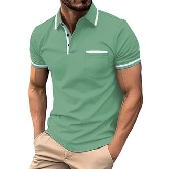 Generic Polo pour homme - Printemps daffaires - Revers - T-shirt &agrave; manches courtes - Patchwork, vert, 3XL