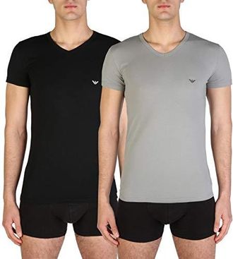 Emporio Armani CC717-111512 - T-shirt - Uni - Manches courtes - Homme - Multicolore (Nero/Grigio) - Medium (Taille fabricant: M) (lot de 2)